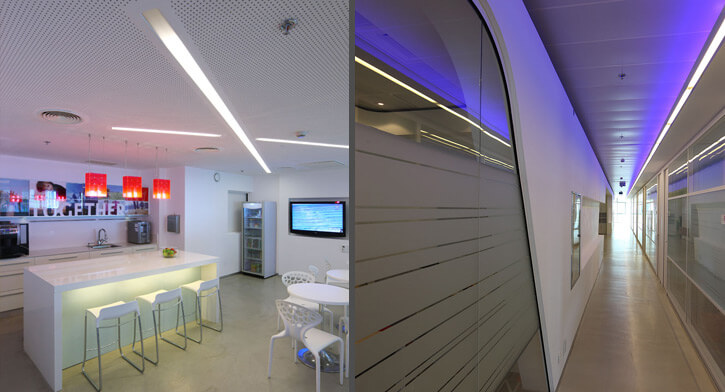 פרויקט תאורה במשרדי מייקרוסופט - קרני תכלת גופי תאורה